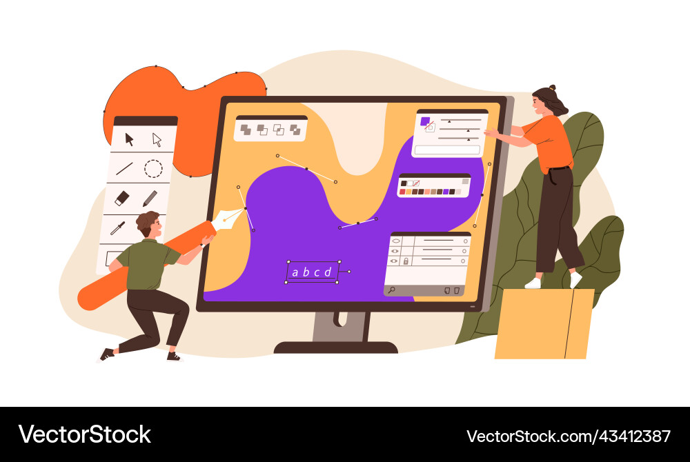 Digital artists drawing with pen tool in graphic Vector Image