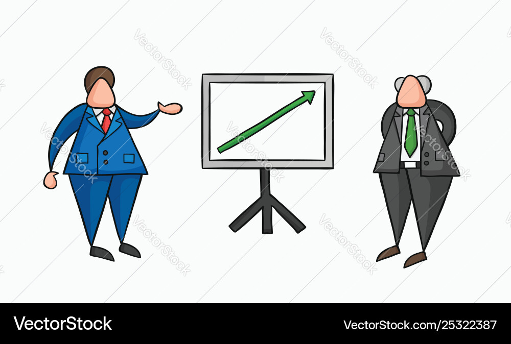 Hand-drawn businessman worker showing sales chart Vector Image