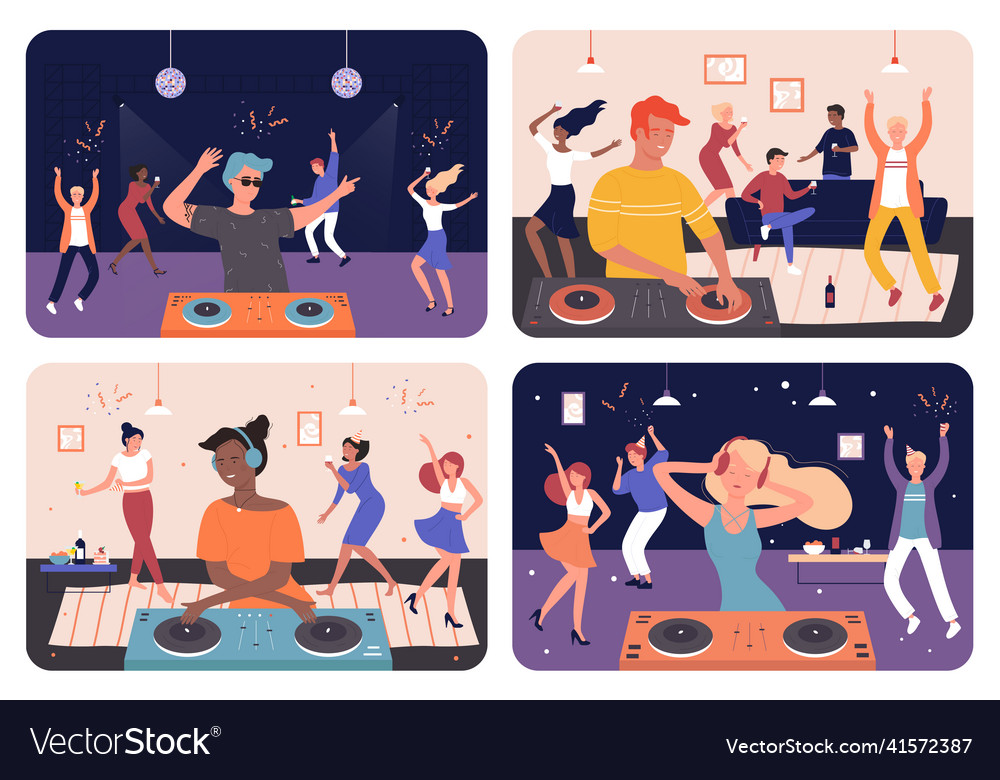 People disco dance on dj party with modern music Vector Image