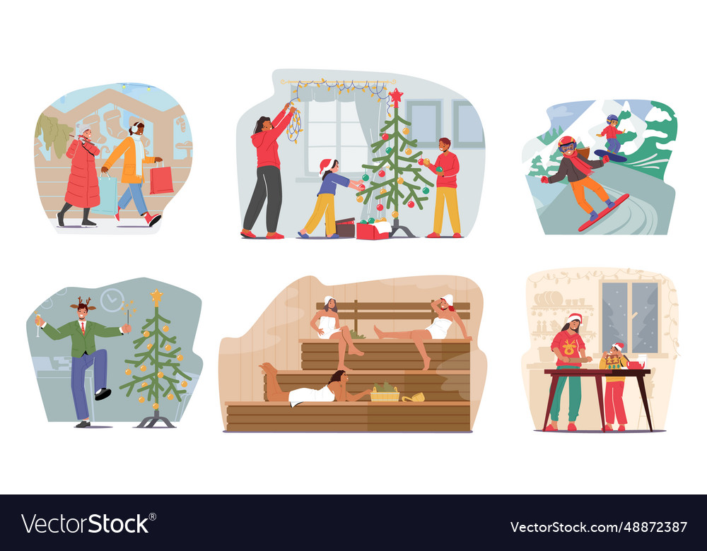 Set of winter activities family characters Vector Image