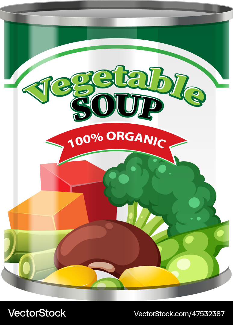 Vegetable soup in food can Royalty Free Vector Image