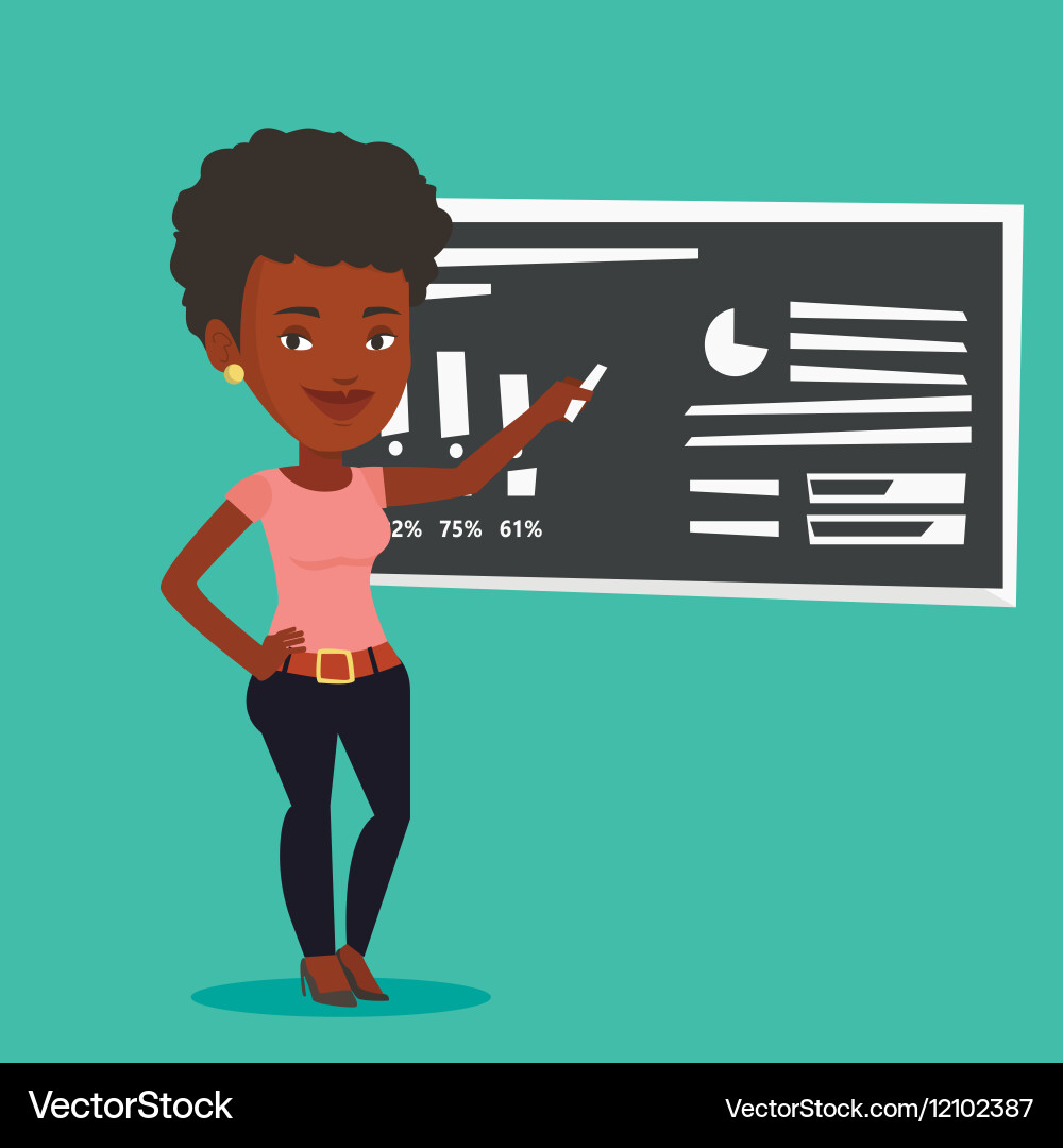 Woman writing on a chalkboard Royalty Free Vector Image
