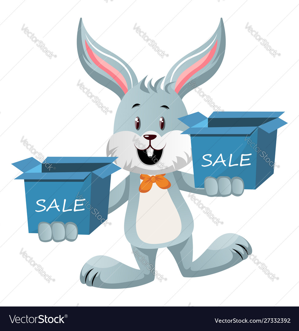 Bunny with sale box on white background Royalty Free Vector