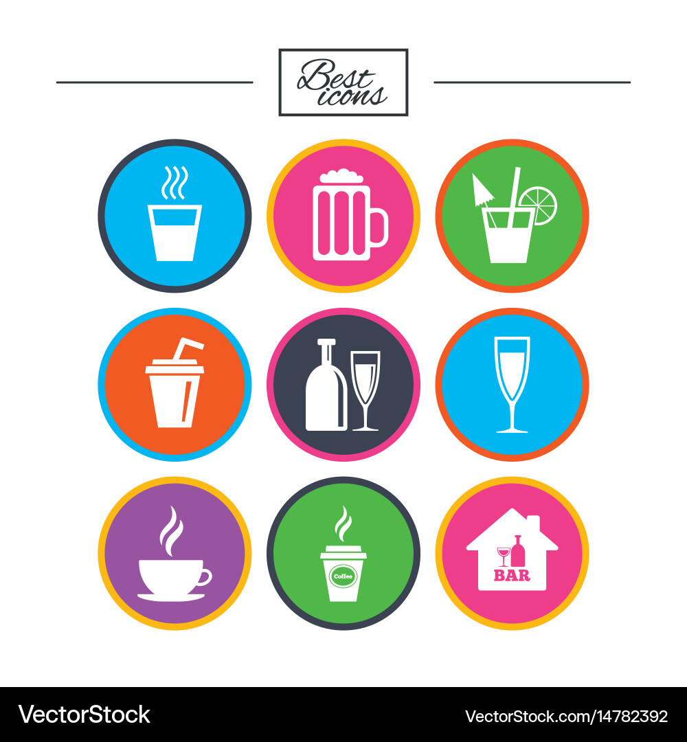 Cocktail beer icons coffee and tea drinks Vector Image