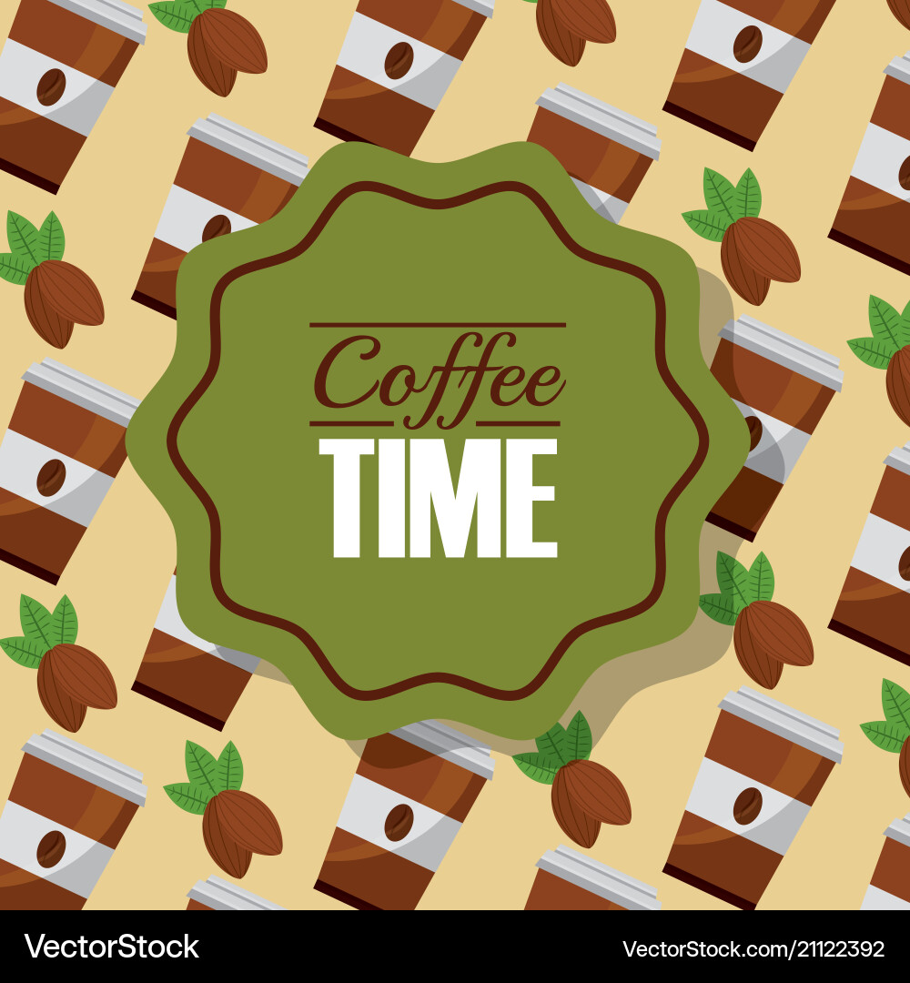 Coffee time paper cup and grains background Vector Image
