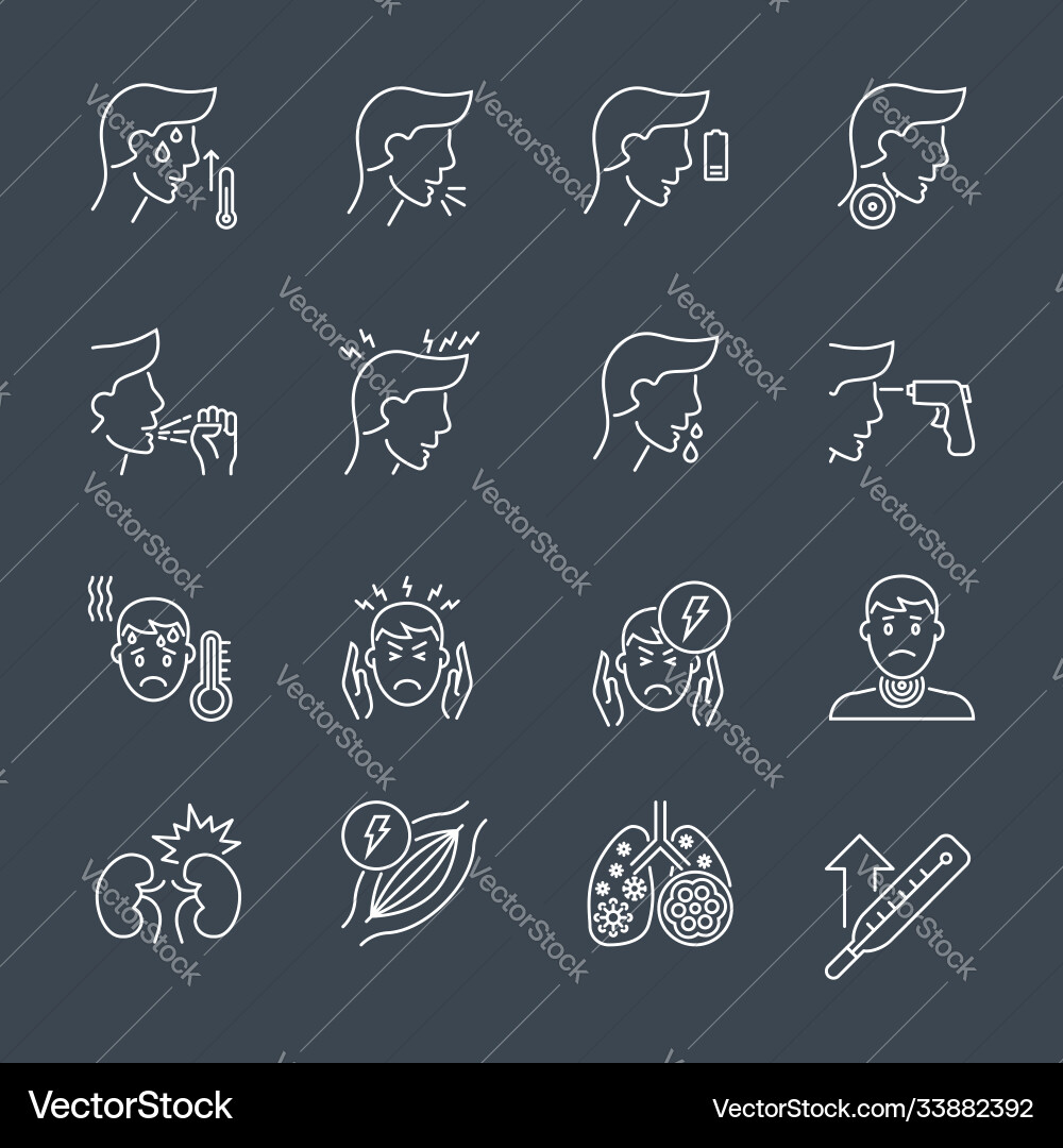 Covid19 virus symptoms icons set Royalty Free Vector Image