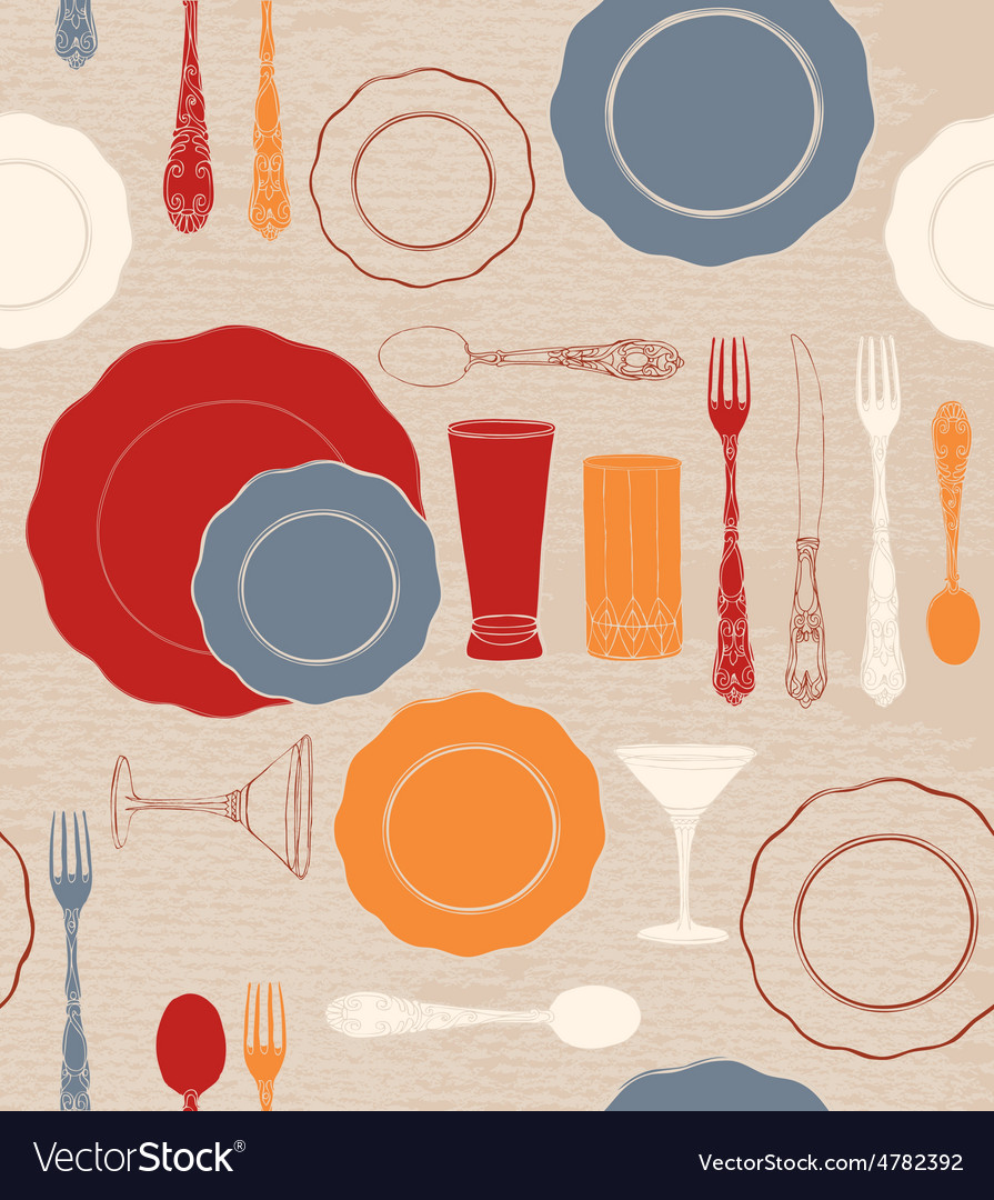 Different tableware Seamless pattern Royalty Free Vector