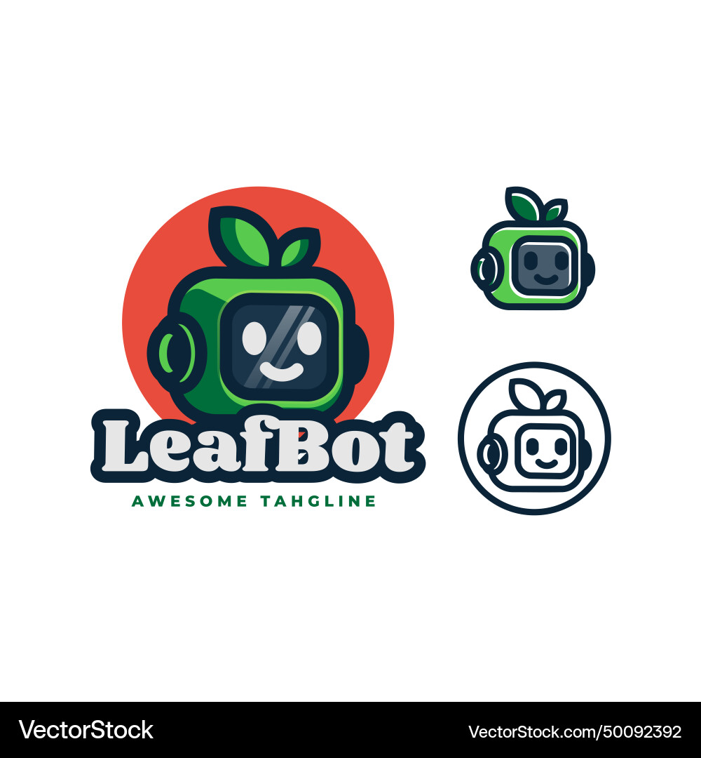 Logo leaf robot mascot cartoon style Royalty Free Vector