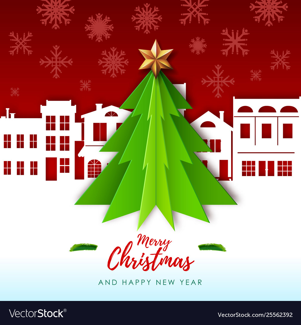 Merry christmas greeting card with tree Royalty Free Vector