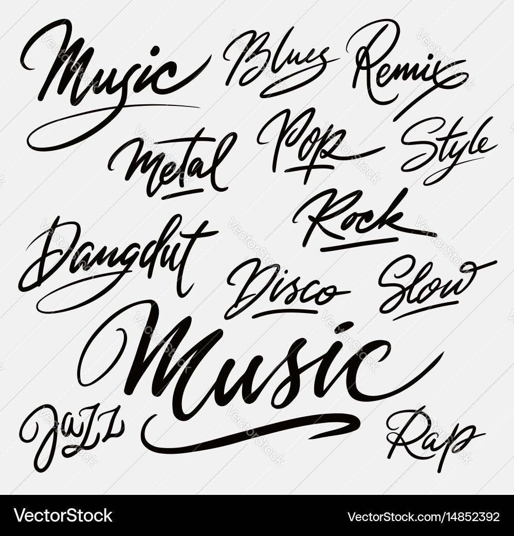 Music and rock hand written typography Royalty Free Vector