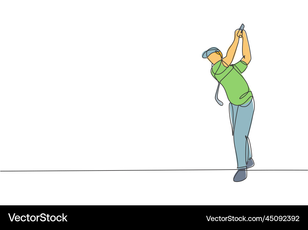 One continuous line drawing of young golf player Vector Image