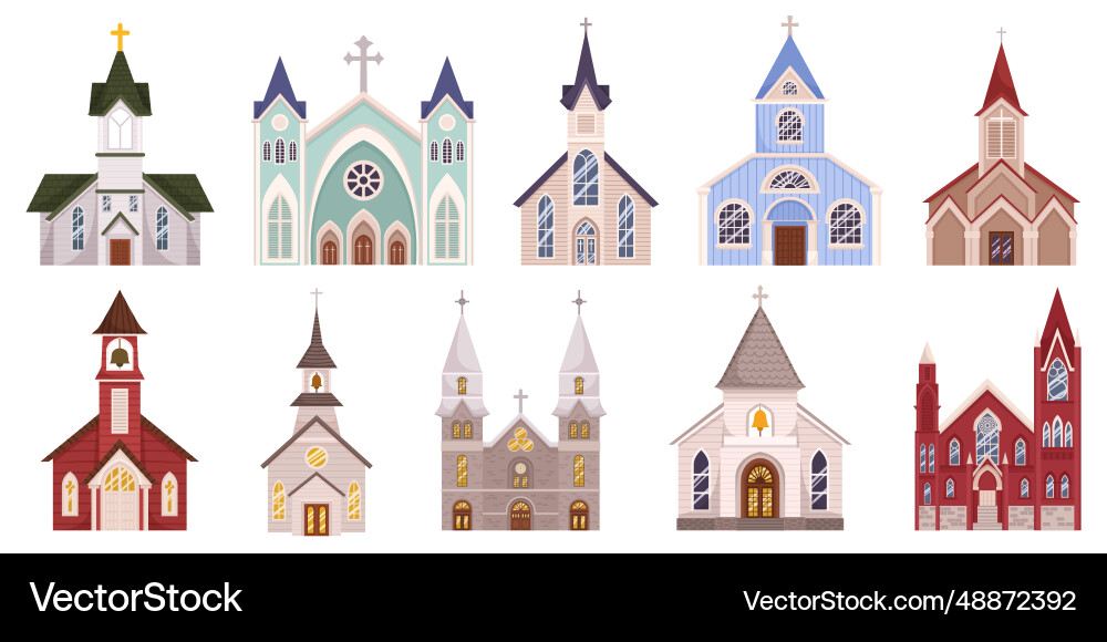 Set of catholic churches featuring stunning Vector Image