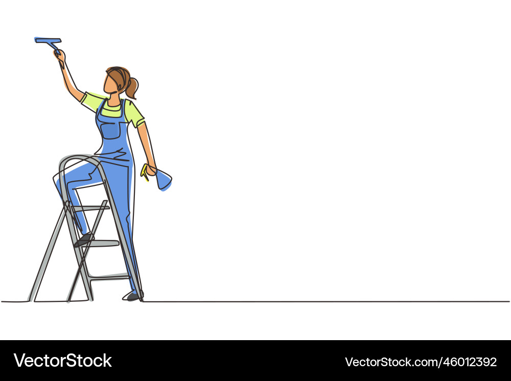 Single one line drawing woman cleaner standing Vector Image