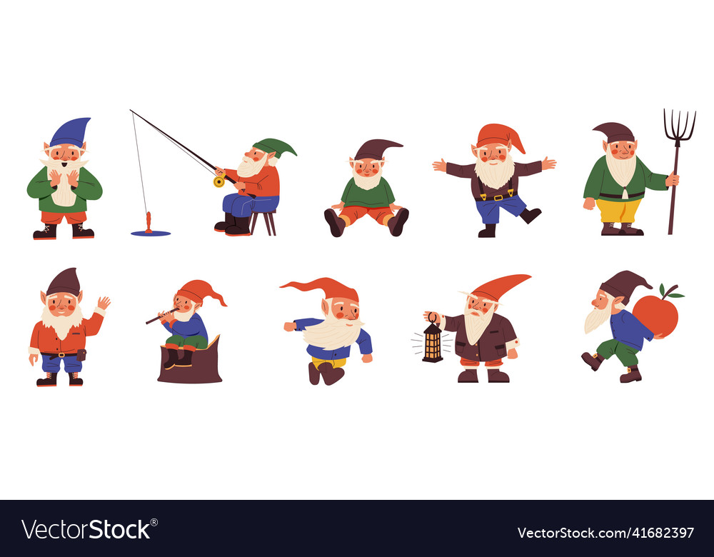 Cute Gnomes Cartoon Fairy Tale Dwarves Royalty Free Vector