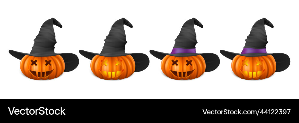 Halloween pumpkin with witch hat set cute Vector Image
