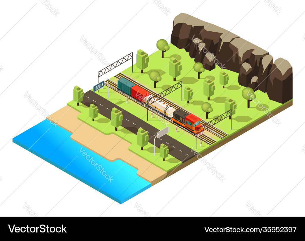 Isometric railroad transportation concept Vector Image