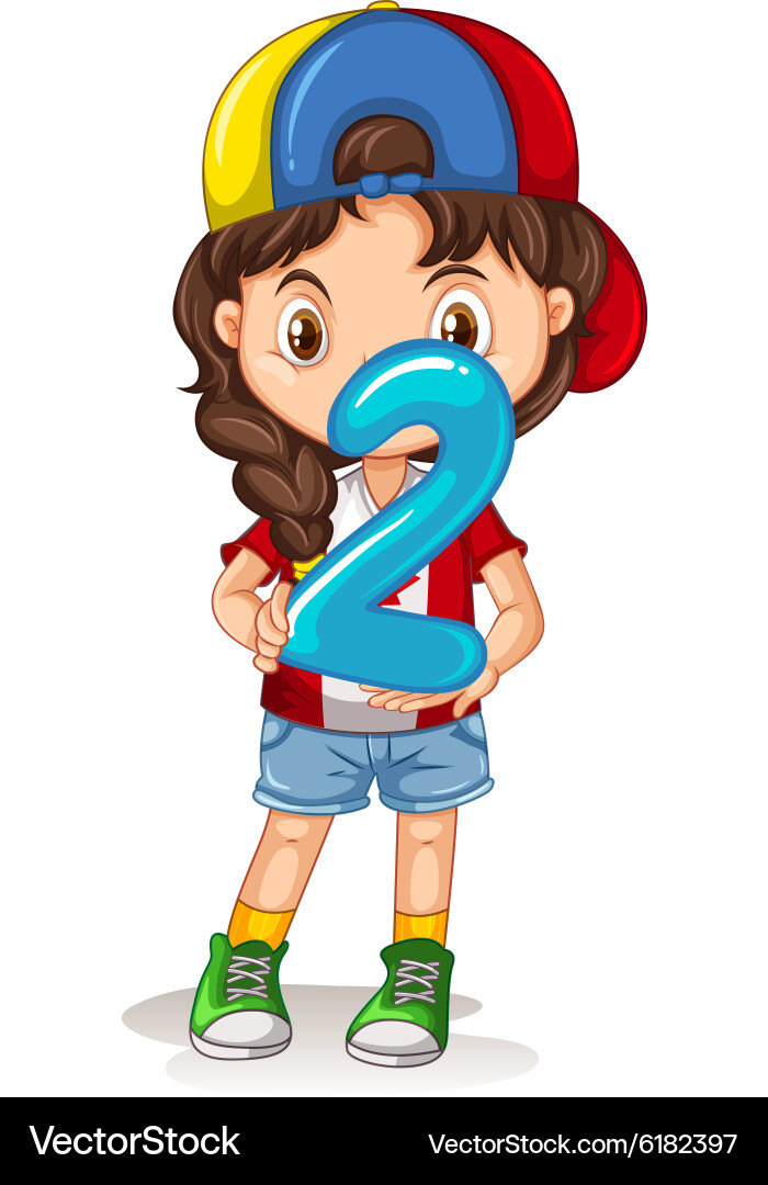 Little girl holding number two Royalty Free Vector Image