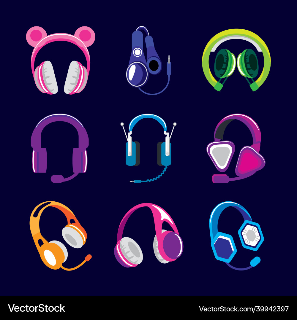 Set of different headphones Royalty Free Vector Image
