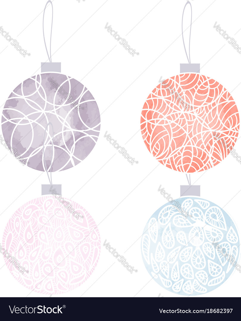 Set of hand drawn watercolor christmas balls Vector Image