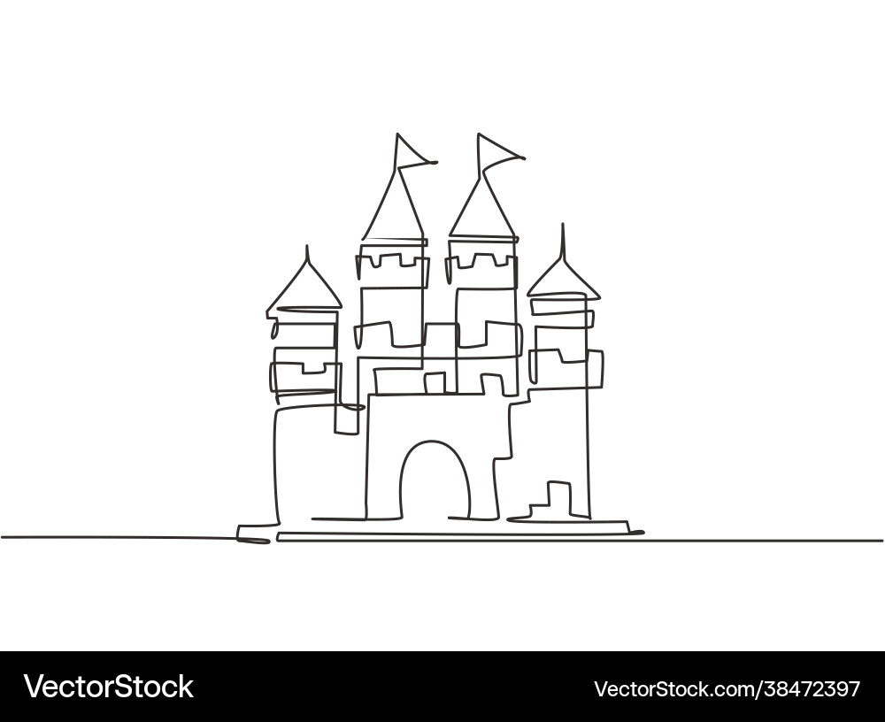 Single one line drawing castle in an amusement Vector Image
