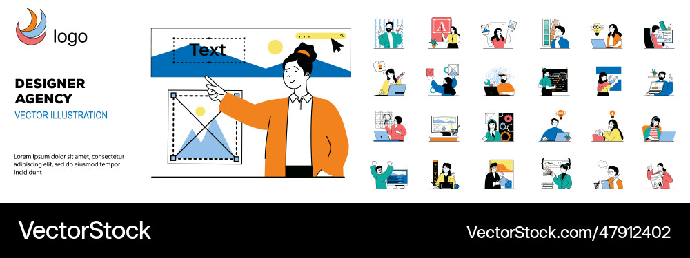 Designer agency concept with character situations Vector Image