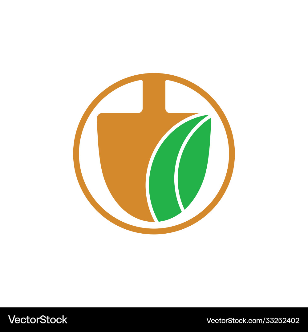 Dig shovel plant leaf geometric logo Royalty Free Vector