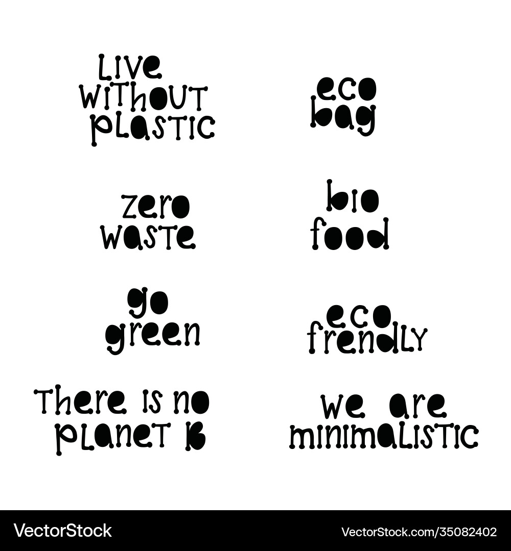 Eco lettering guotes on stickers set zero waste Vector Image