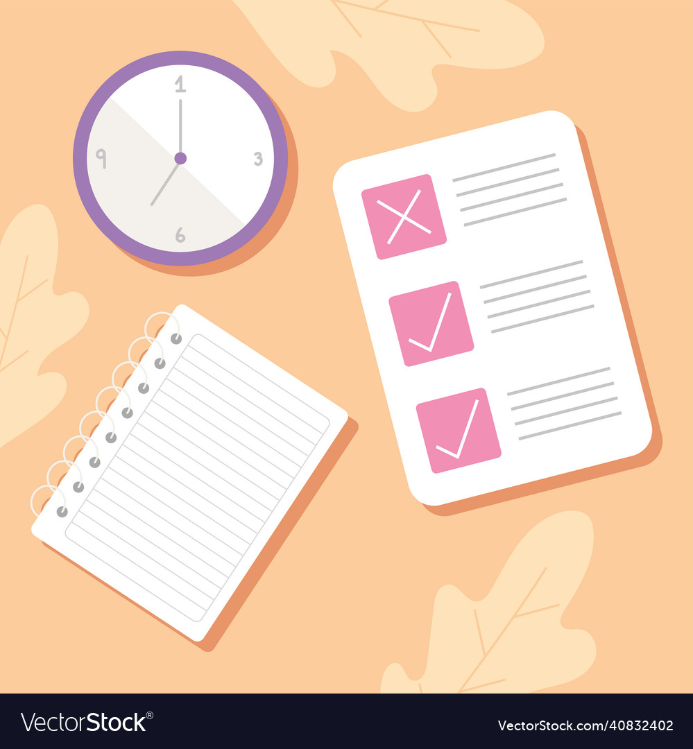 Notebooks and clock Royalty Free Vector Image - VectorStock