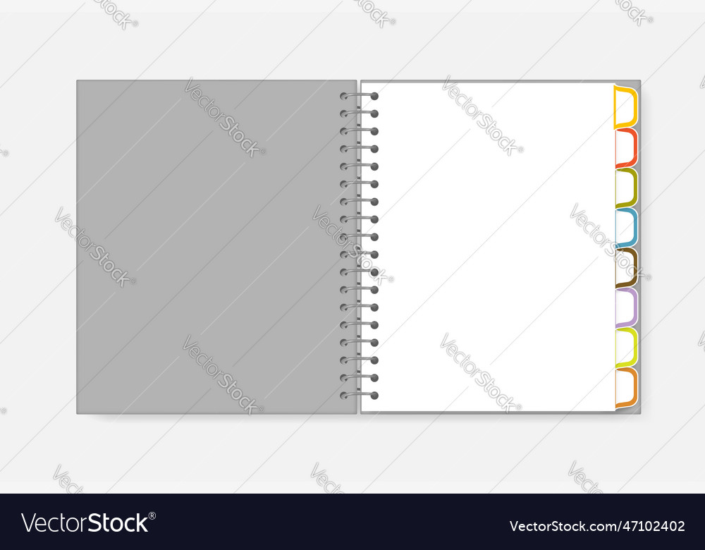 Open spiral notebook with colorful divider tabs Vector Image