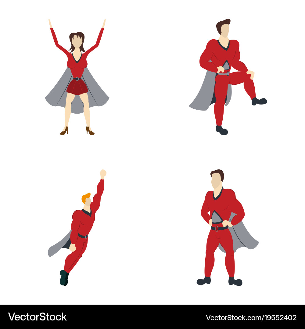 Superhero actions icon set in cartoon colored Vector Image