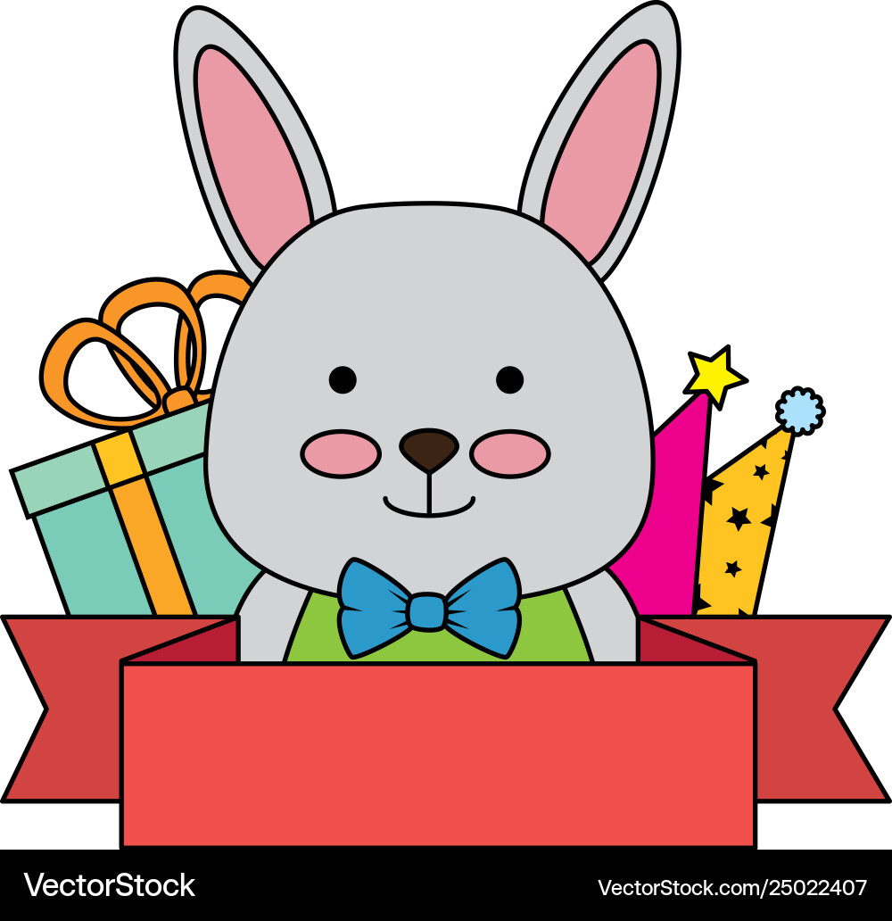 Cute rabbit with gifts character icon Royalty Free Vector