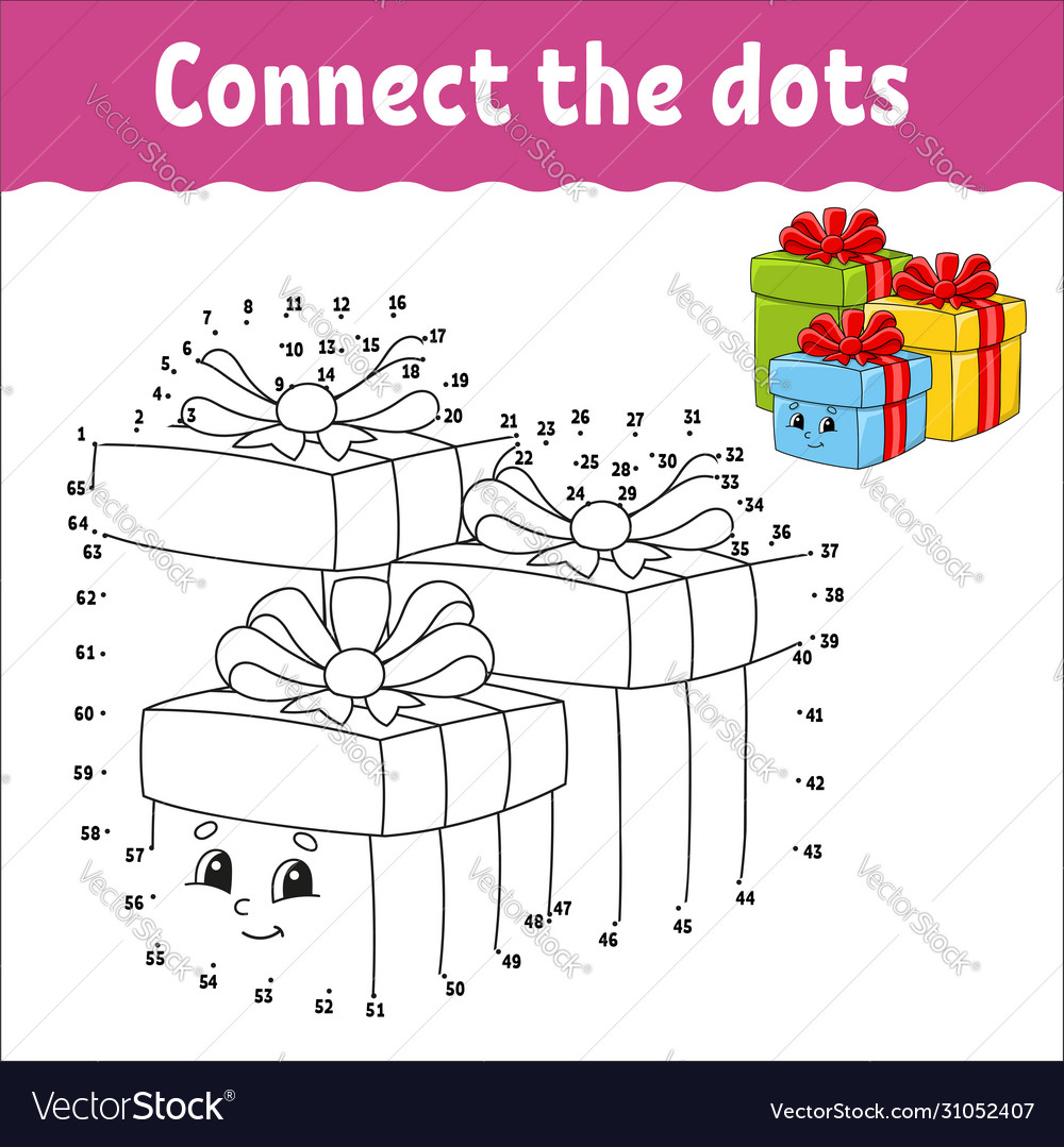 Dot to game draw a line holiday boxes Royalty Free Vector