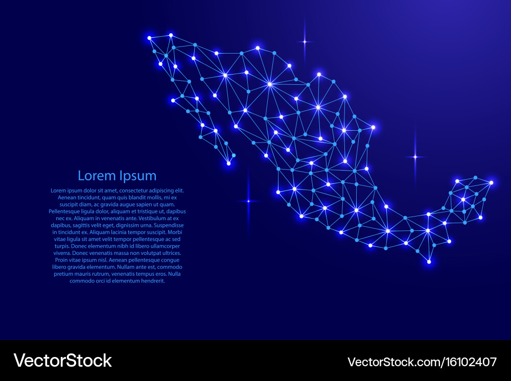 Mexico map of polygonal mosaic lines network rays Vector Image