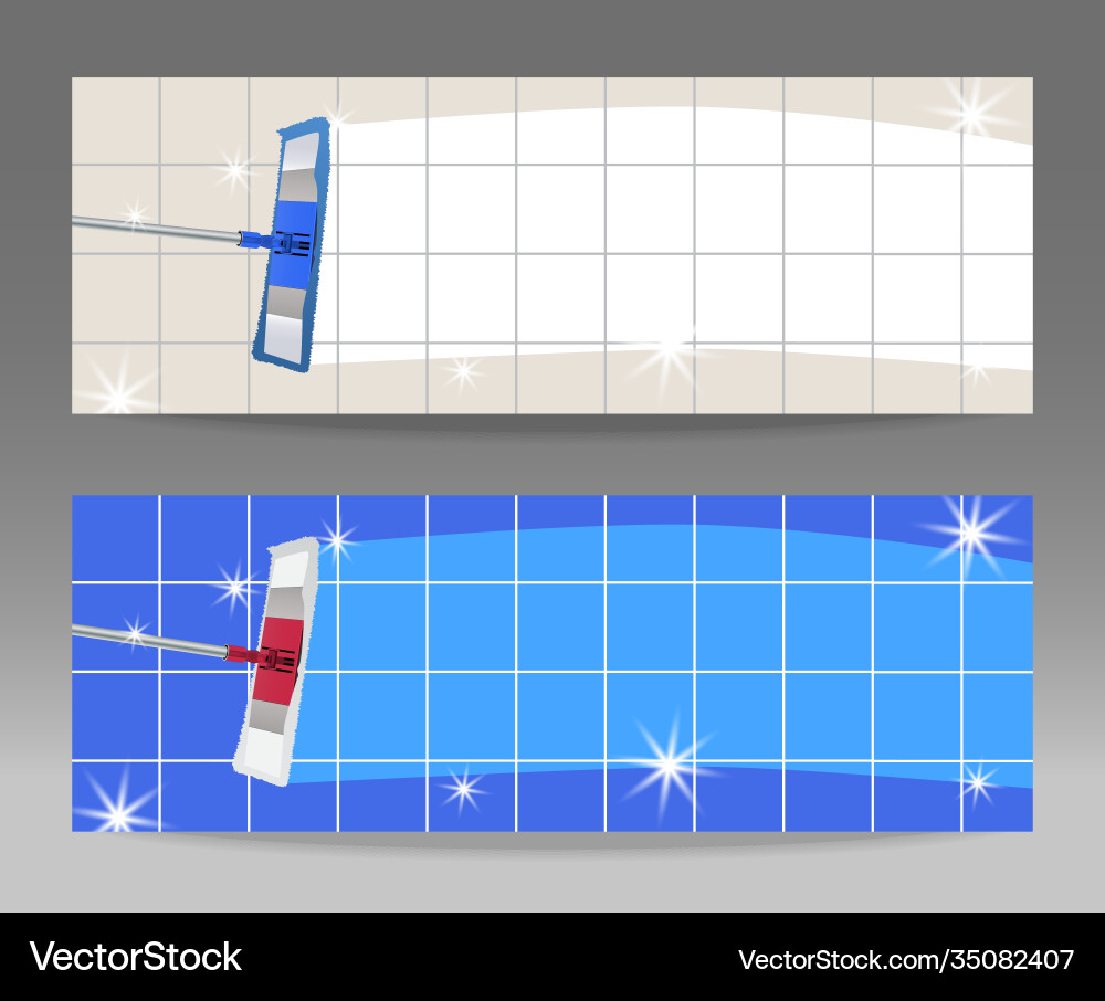 Set banners mop cleaning clean tile floor shiny Vector Image