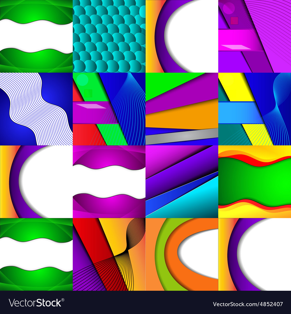 Set of sixteen different and colorful abstract Vector Image