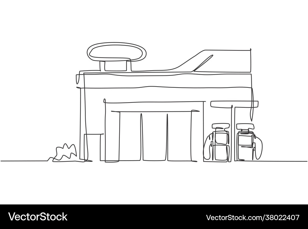 Single one line drawing gas station building Vector Image