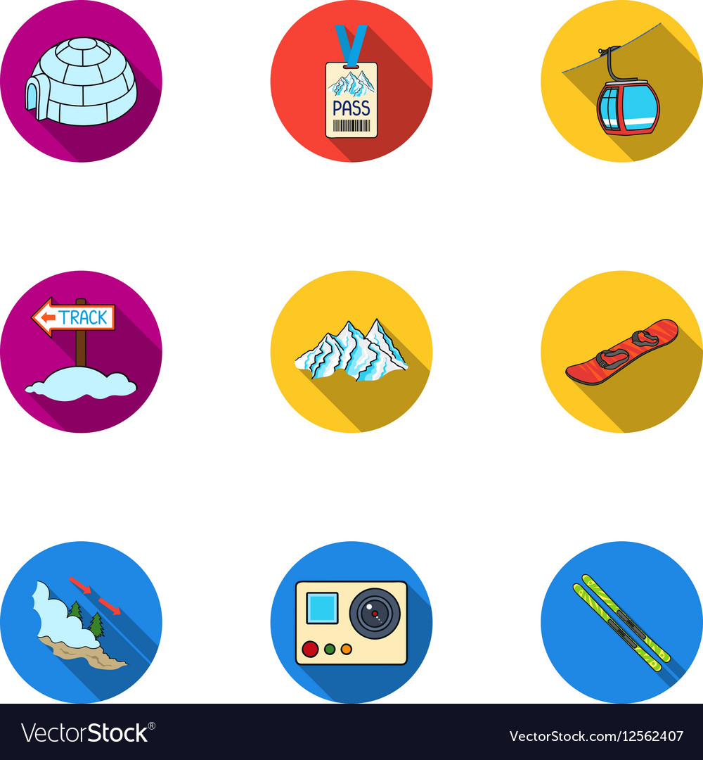 Ski resort set icons in flat style big collection Vector Image