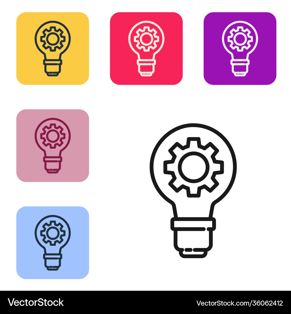 Black line light bulb and gear icon isolated Vector Image