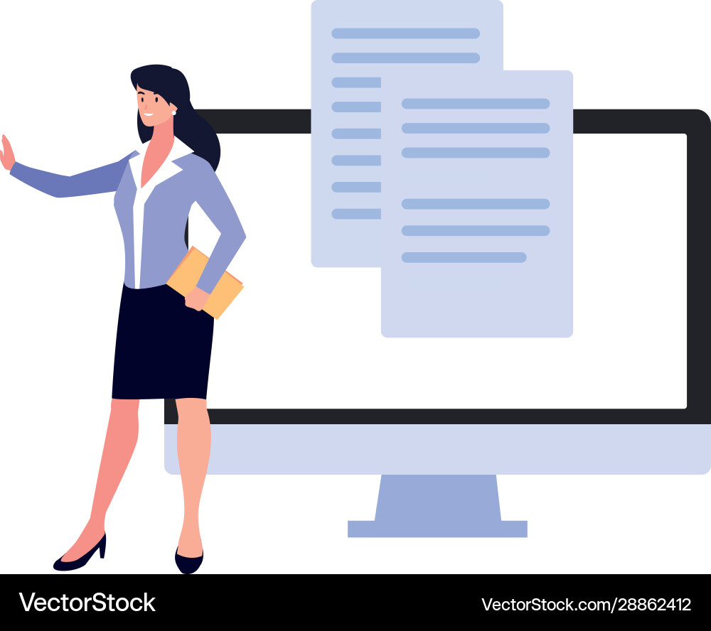 Businesswoman with computer screen in white Vector Image