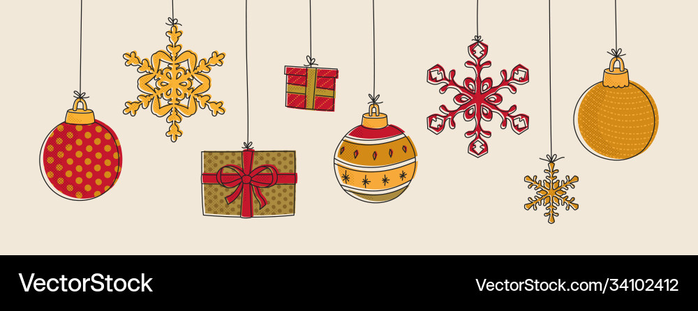 Christmas banner with suspended baubles Royalty Free Vector