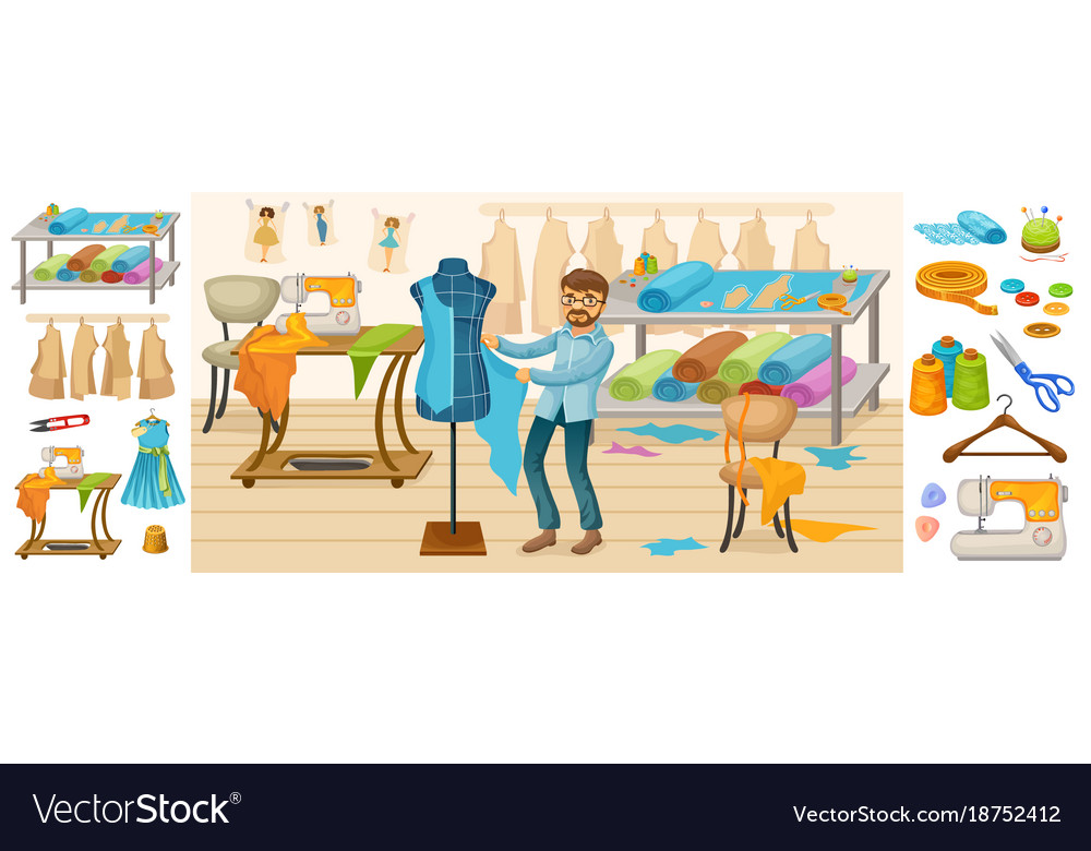 Colorful tailoring elements composition Royalty Free Vector