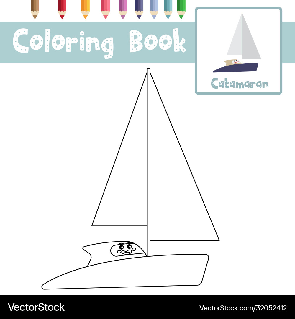 Coloring page catamaran cartoon character side Vector Image