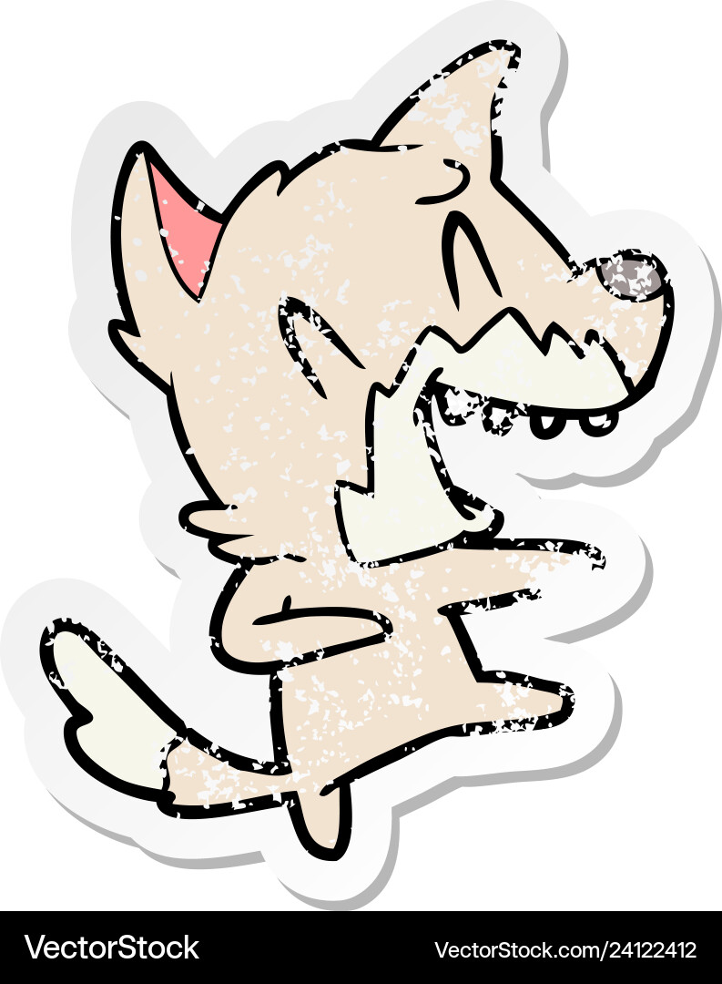 Distressed sticker of a laughing fox dancing Vector Image