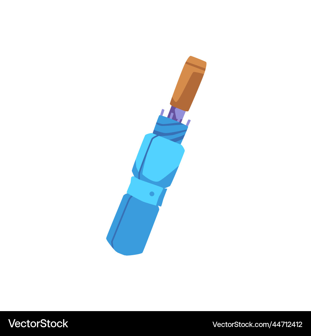Folded blue umbrella with wood round handle flat Vector Image