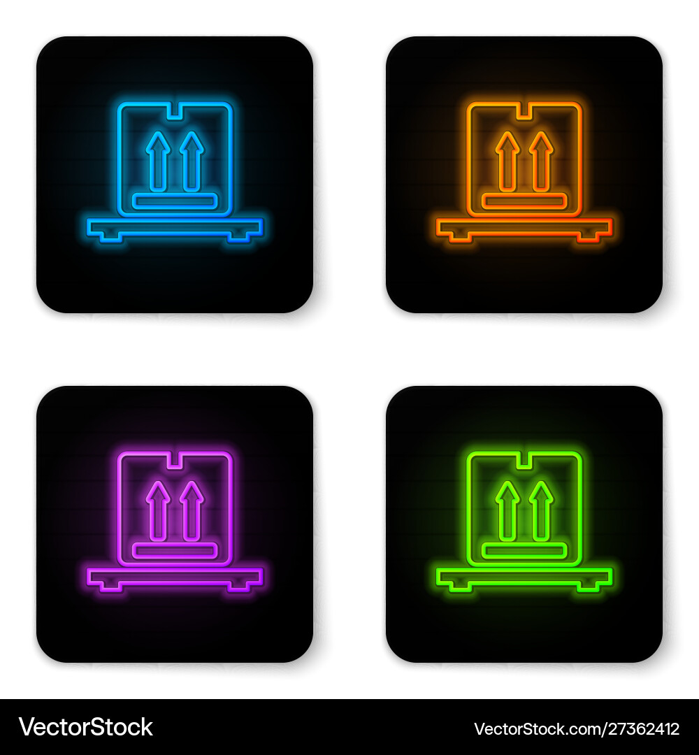 Glowing neon cardboard boxes on pallet icon Vector Image