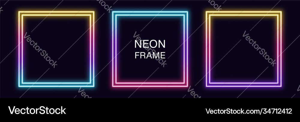 Gradient neon square frame set quadrate neon Vector Image