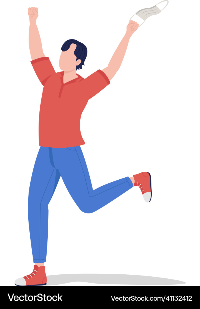 Happy man without face mask semi flat color Vector Image