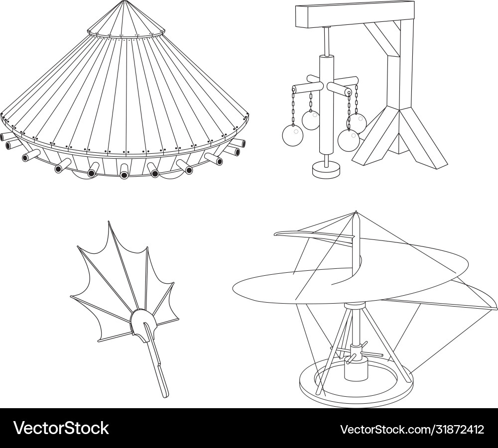 Isolated museum exhibits outline style Royalty Free Vector