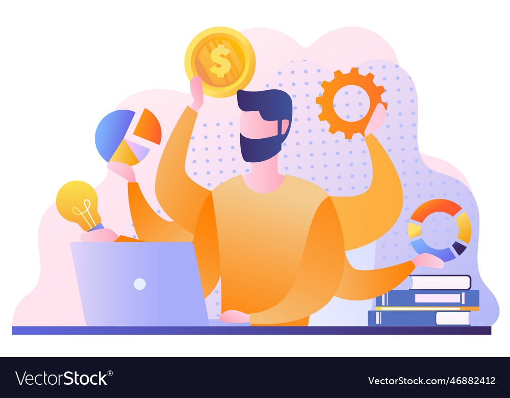 Multitasking man concept Royalty Free Vector Image