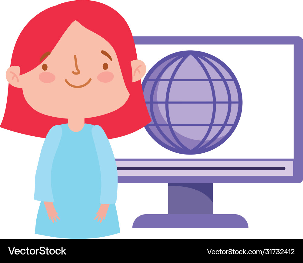 Online education student girl computer world Vector Image